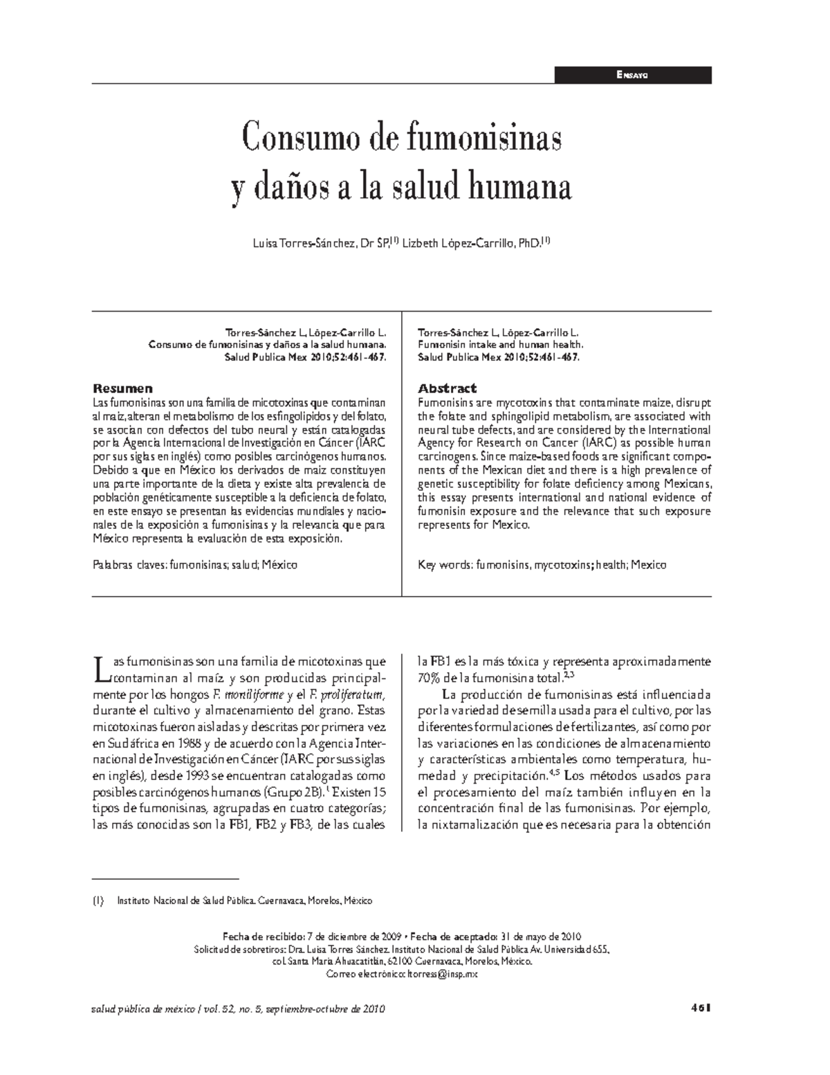 Sal105k - Fumonisinas y salud ENSAYO L as fumonisinas son una familia ...