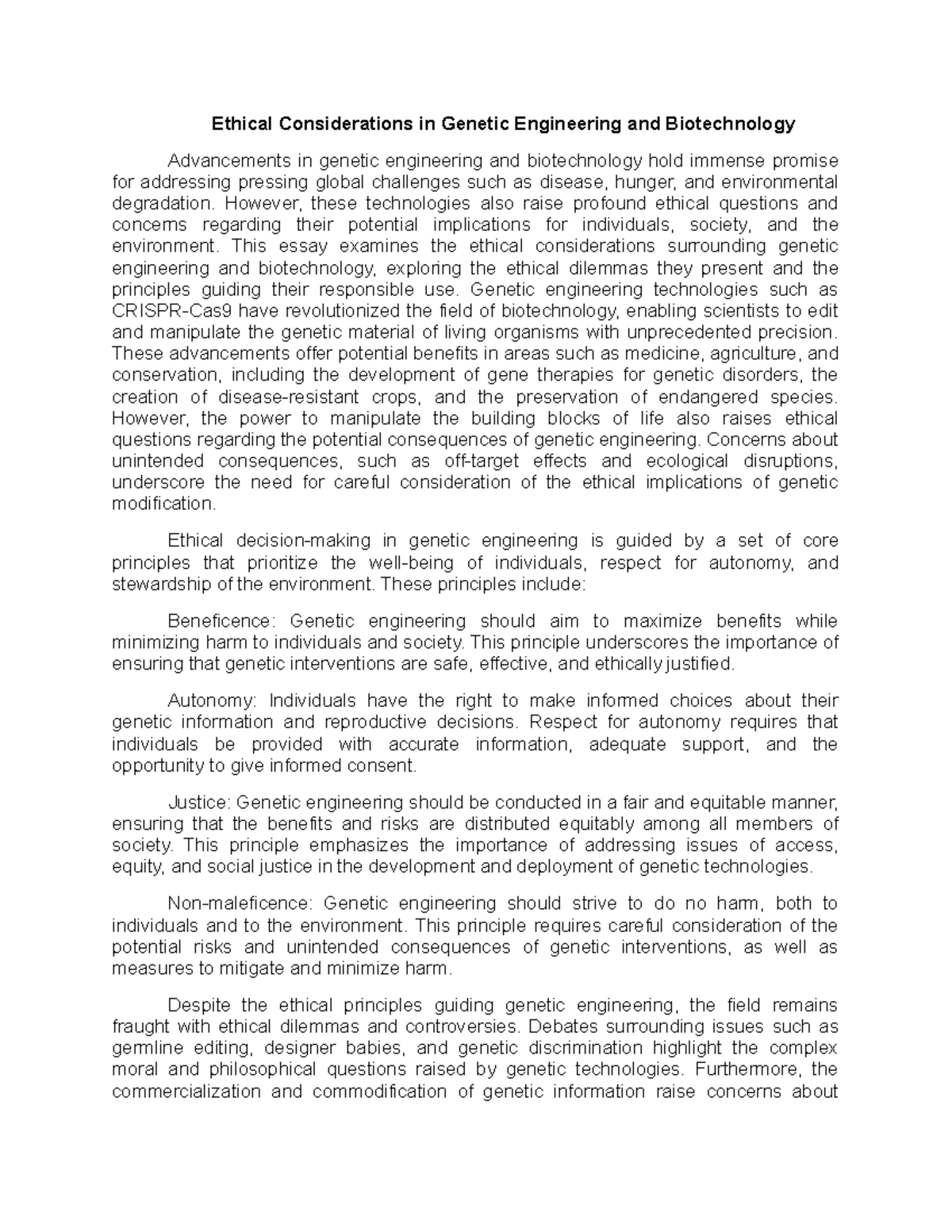 Ethical Considerations in Genetic Engineering and Biotechnology ...