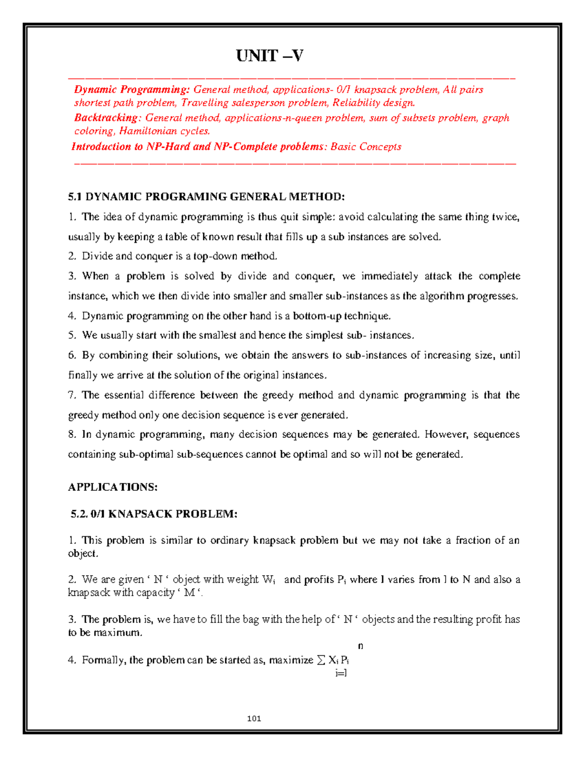 Ii I Cse Advanced Data Structures Algorithms Unit V Dynamic Programming 3994