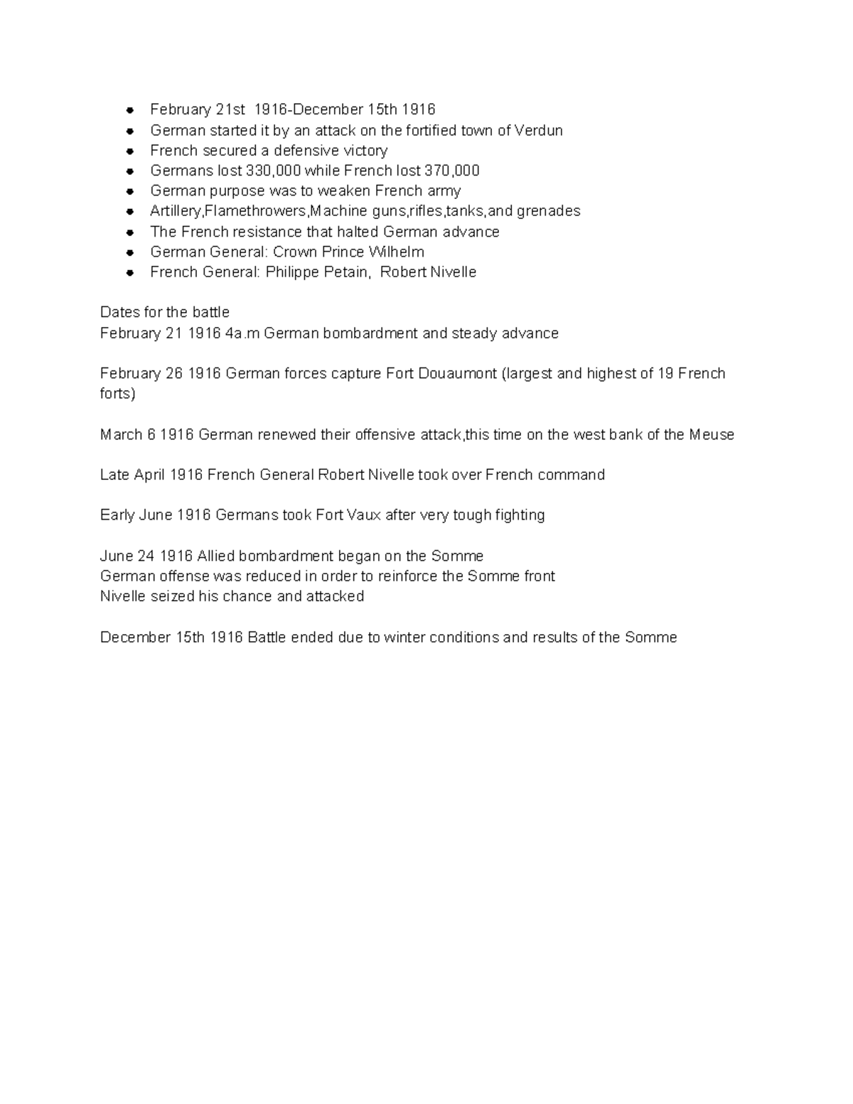 Battle of Verdun Notes Social Studies - February 21st 1916-December ...