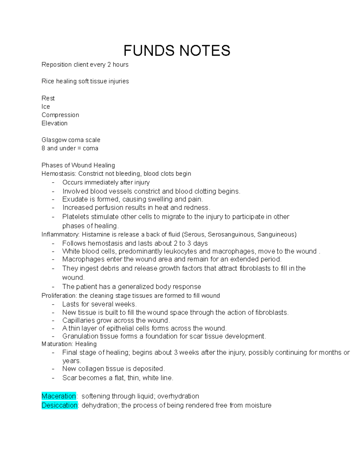 Fundamentals 02 06 2023 - FUNDS NOTES Reposition client every 2 hours ...