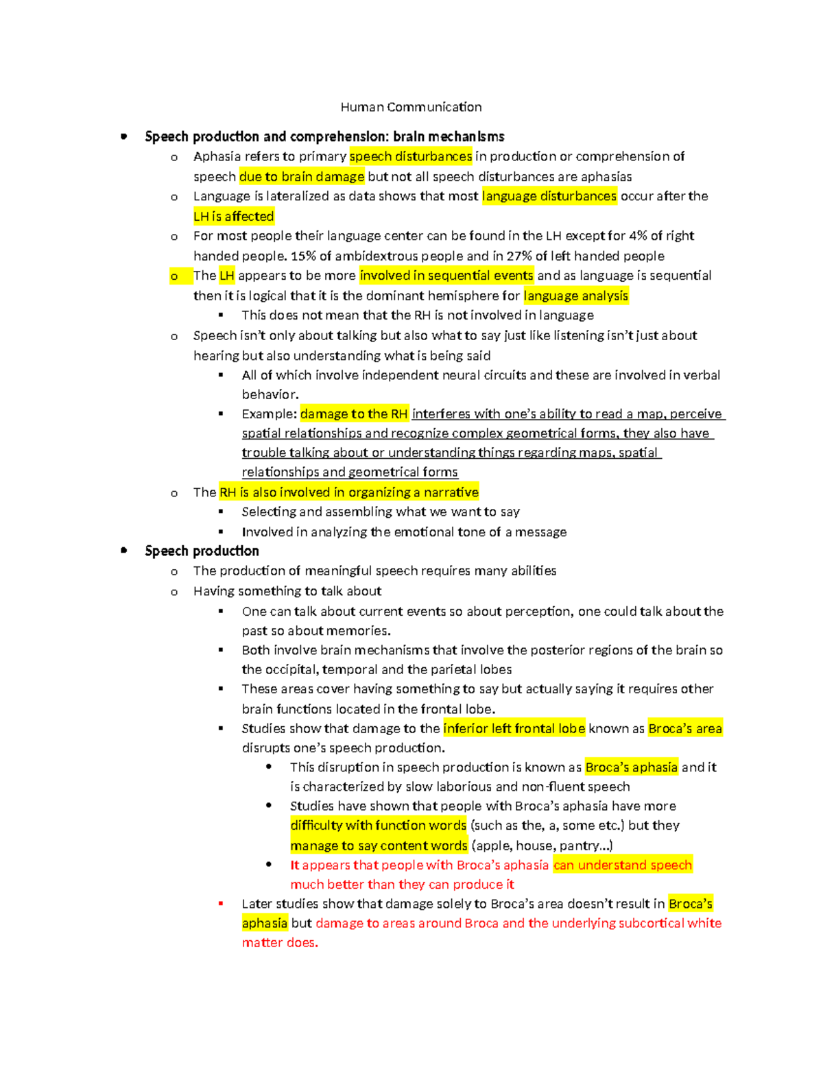 Human Communication - NOTES - Human Communication Speech production and ...
