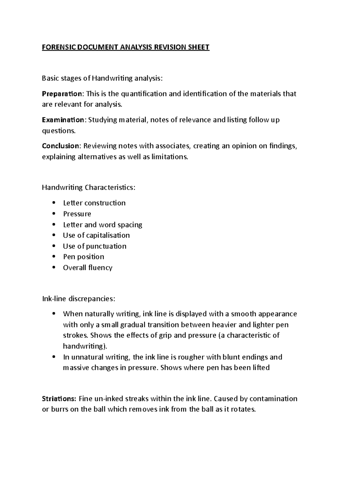 Forensic Document Analysis Revision Sheet - FORENSIC DOCUMENT ANALYSIS ...