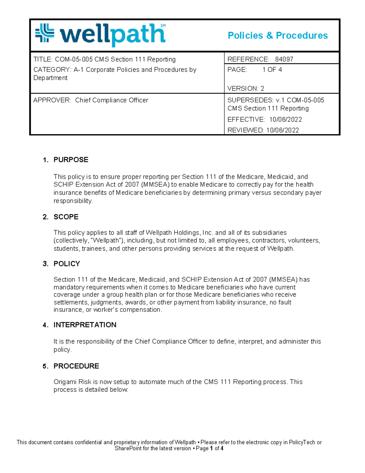 COM-05-005 CMS Section 111 Reporting (84097) - This document contains ...