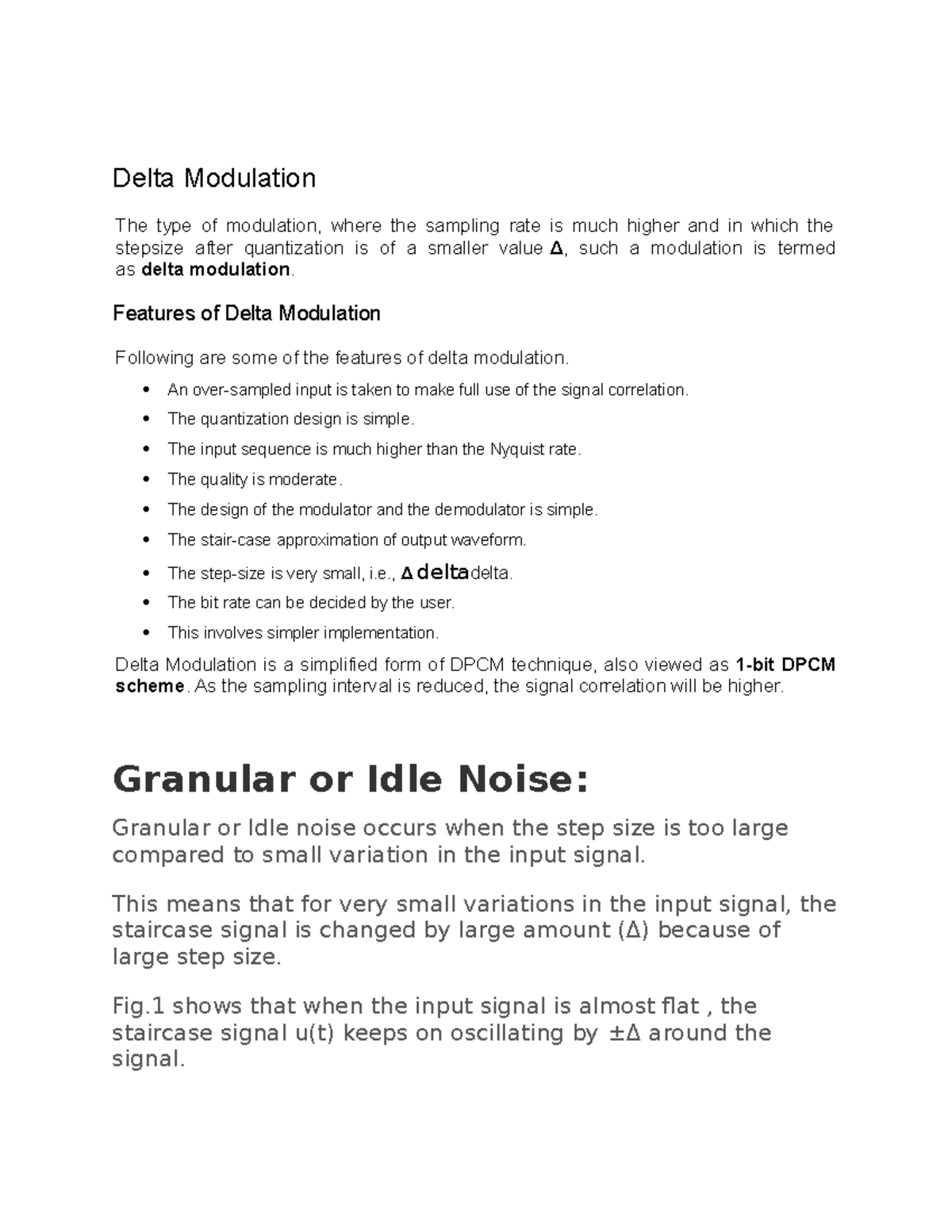 Delta Modulation Lecture Notes 1 Delta Modulation The Type Of Modulation Where The Sampling