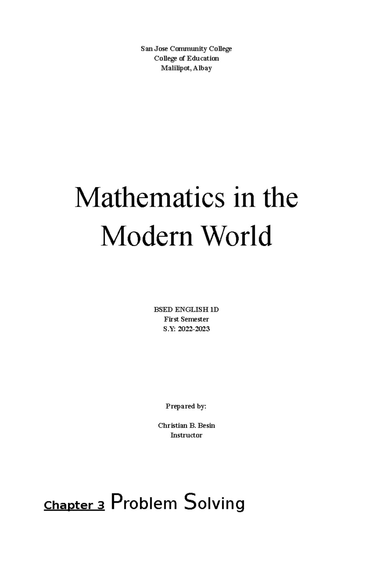 Midterm Module - Math in the Modern World - San Jose Community College ...