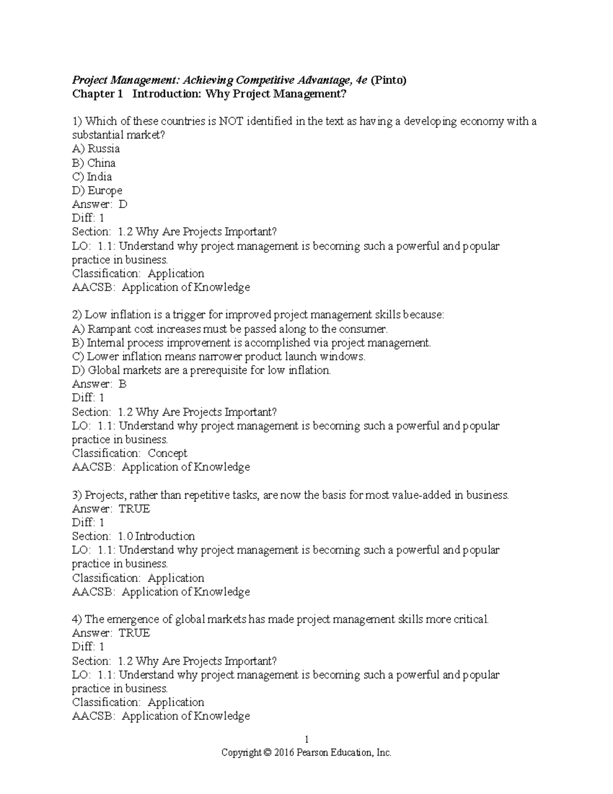 Pinto pm4 tif ch01 - Exercise - Project Management: Achieving ...