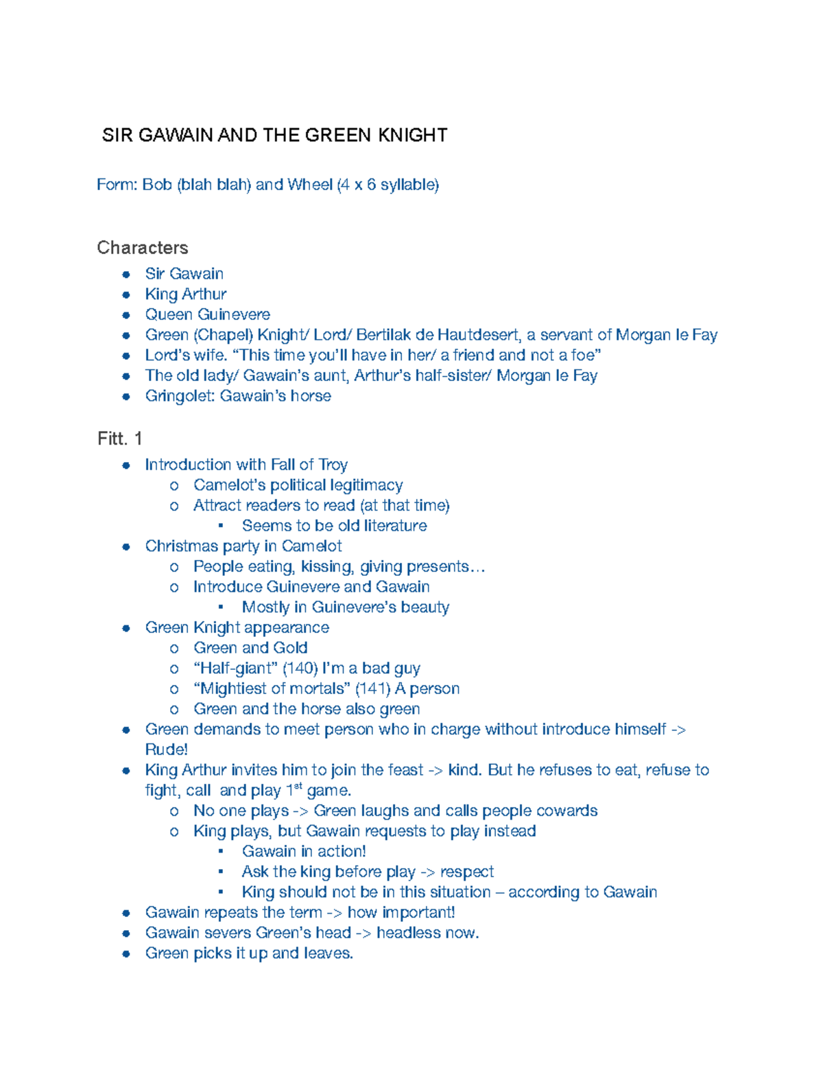 Exam 2 Study Guide ENG 227 - SIR GAWAIN AND THE GREEN KNIGHT Form: Bob ...