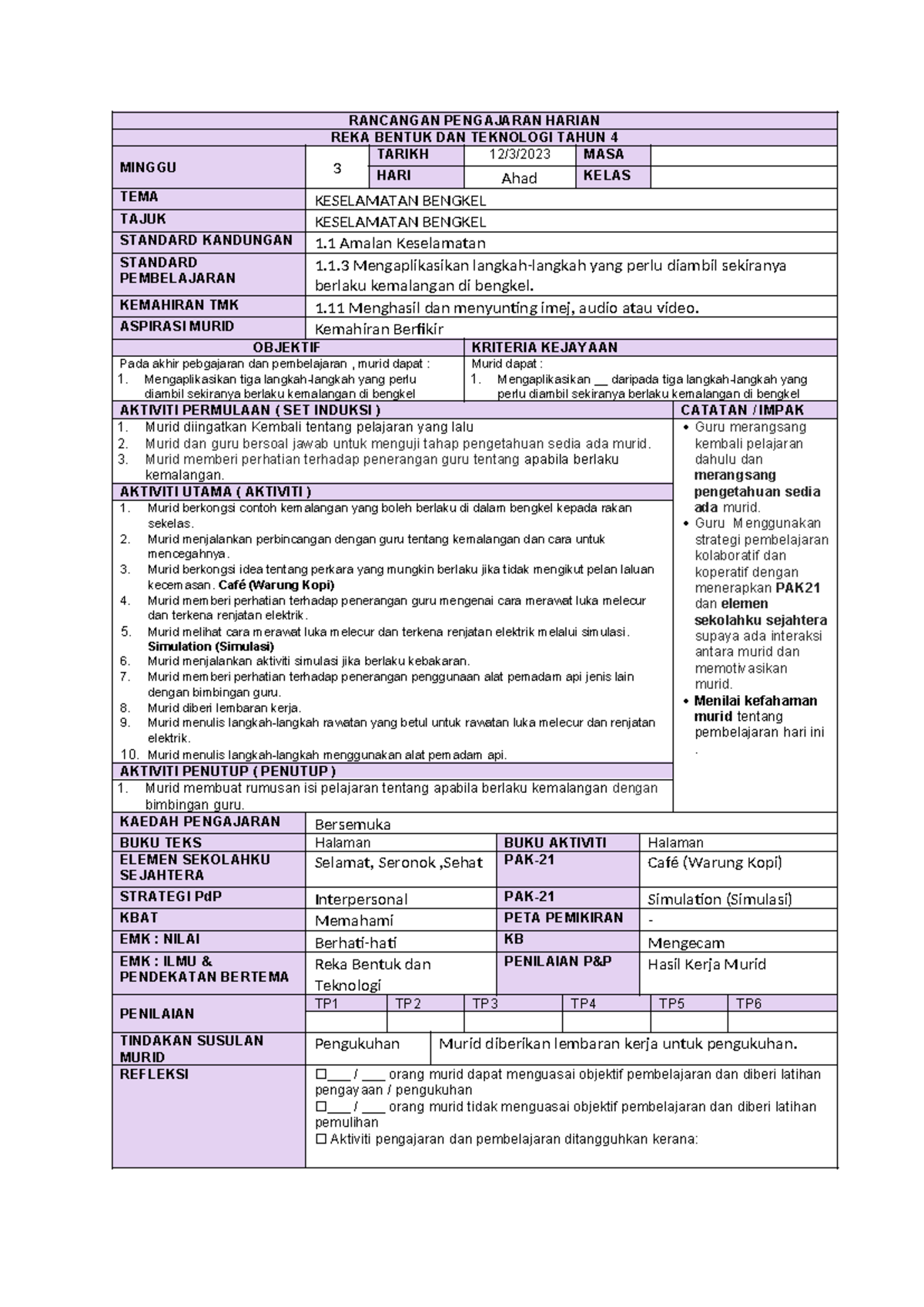 RPH Minggu 3 RBT THN 4 2023 BY Cikgu Gorgeous - RANCANGAN PENGAJARAN ...