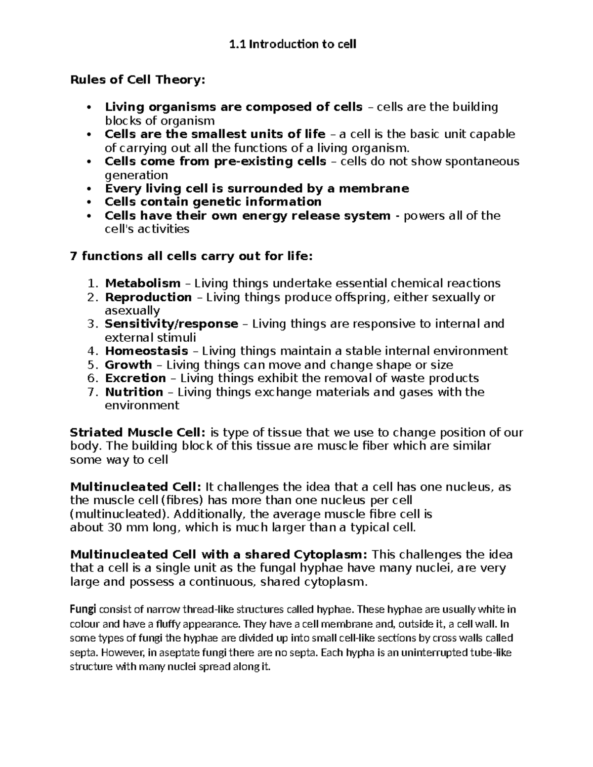 1.1 2023 - 1 Introduction to cell Rules of Cell Theory: Living ...