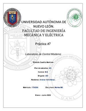 Practica 2 control moderno FIME - Control Moderno Y Laboratorio - UANL - Studocu