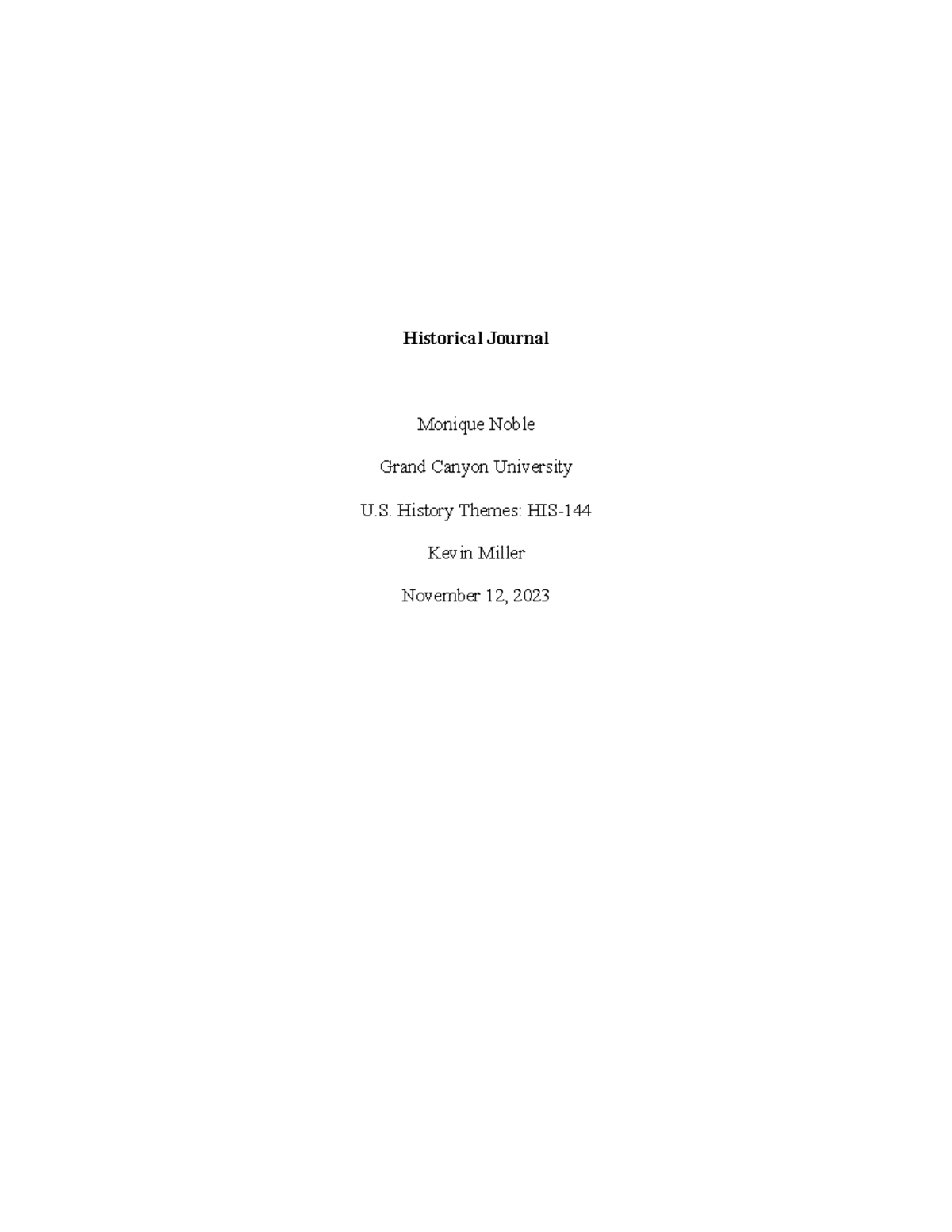 Historical Journal - Historical Journal Monique Noble Grand Canyon ...