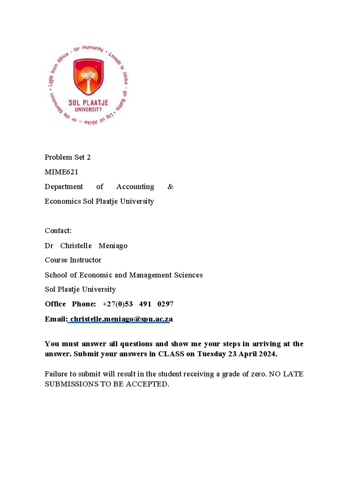 MIME621 Problem SET 2 - none - Problem Set 2 MIME Department of ...