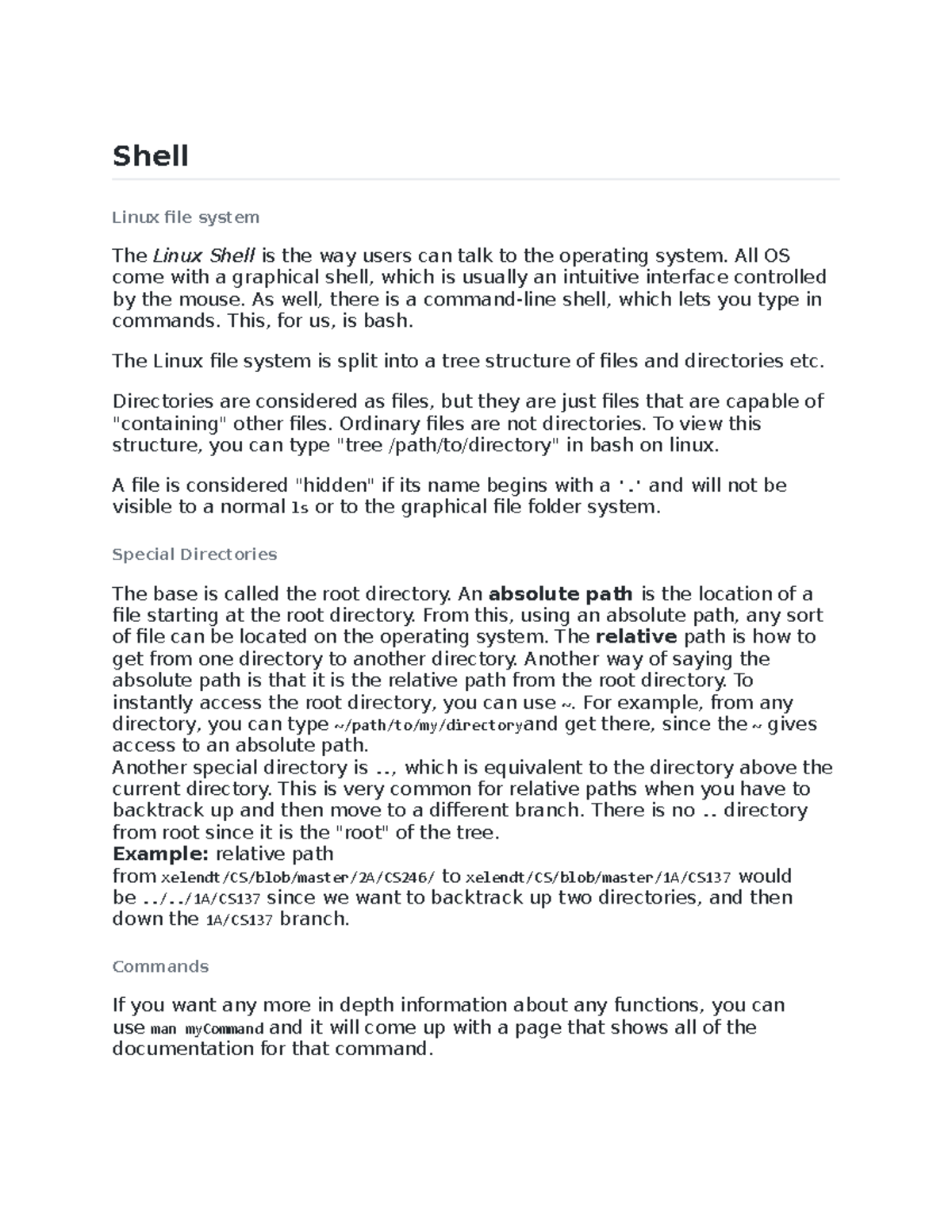 CS246 - Shell Overview - Shell Linux file system The Linux Shell is the ...