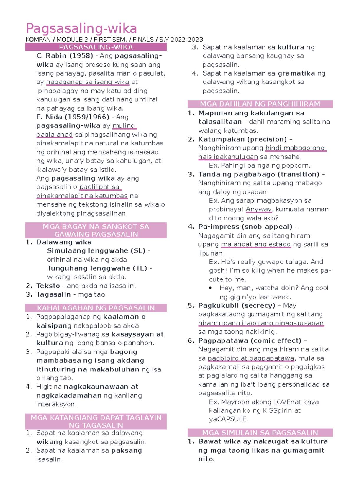 FM 2&3 - Finals Module 2 & 3 - Pagsasaling-wika KOMPAN / MODULE 2 ...