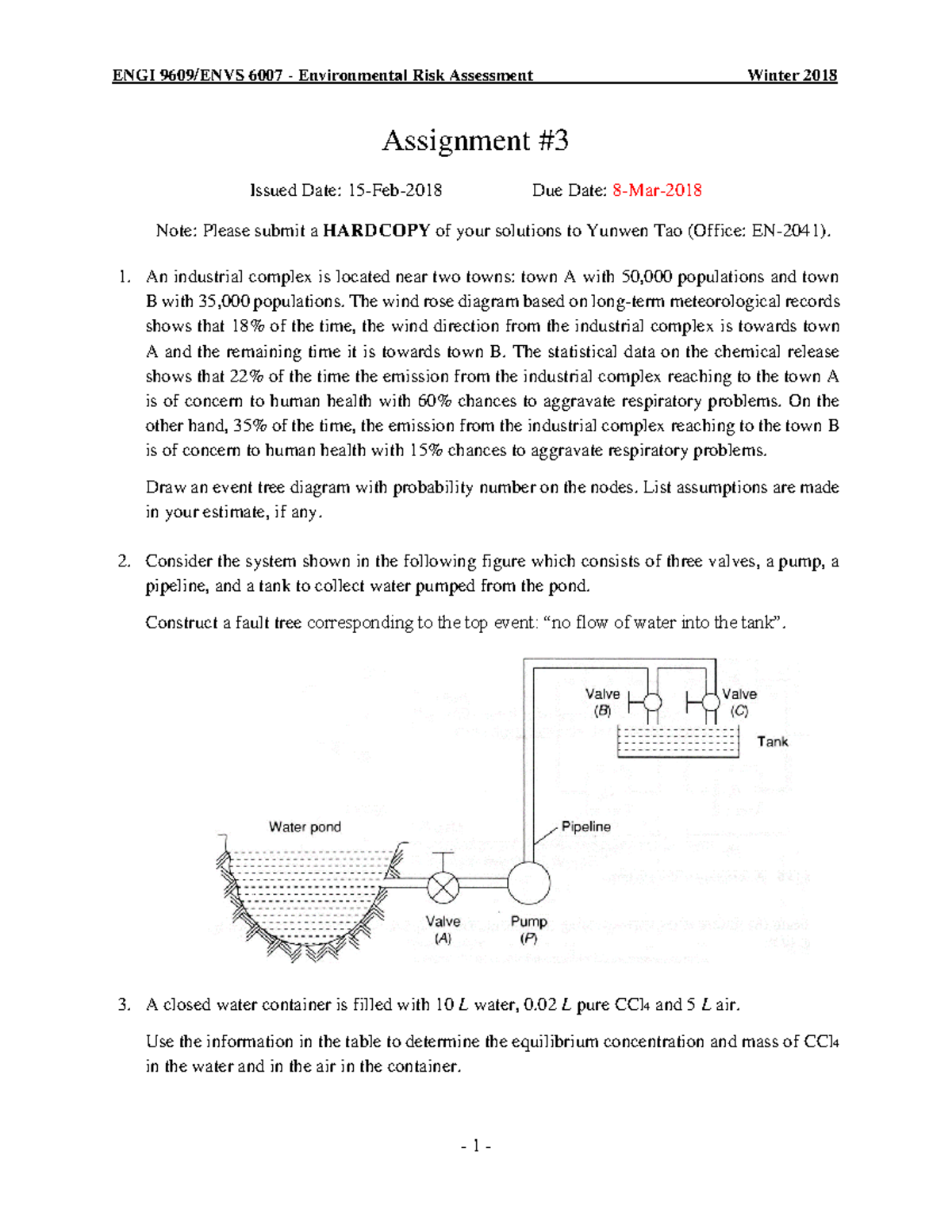 Assignment 3 - 1 11111111 - ENGI 9609/ENVS 6007 - Environmental Risk ...
