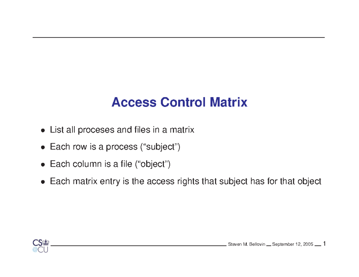 Acl - material - Access Control Matrix List all proceses and files in a ...