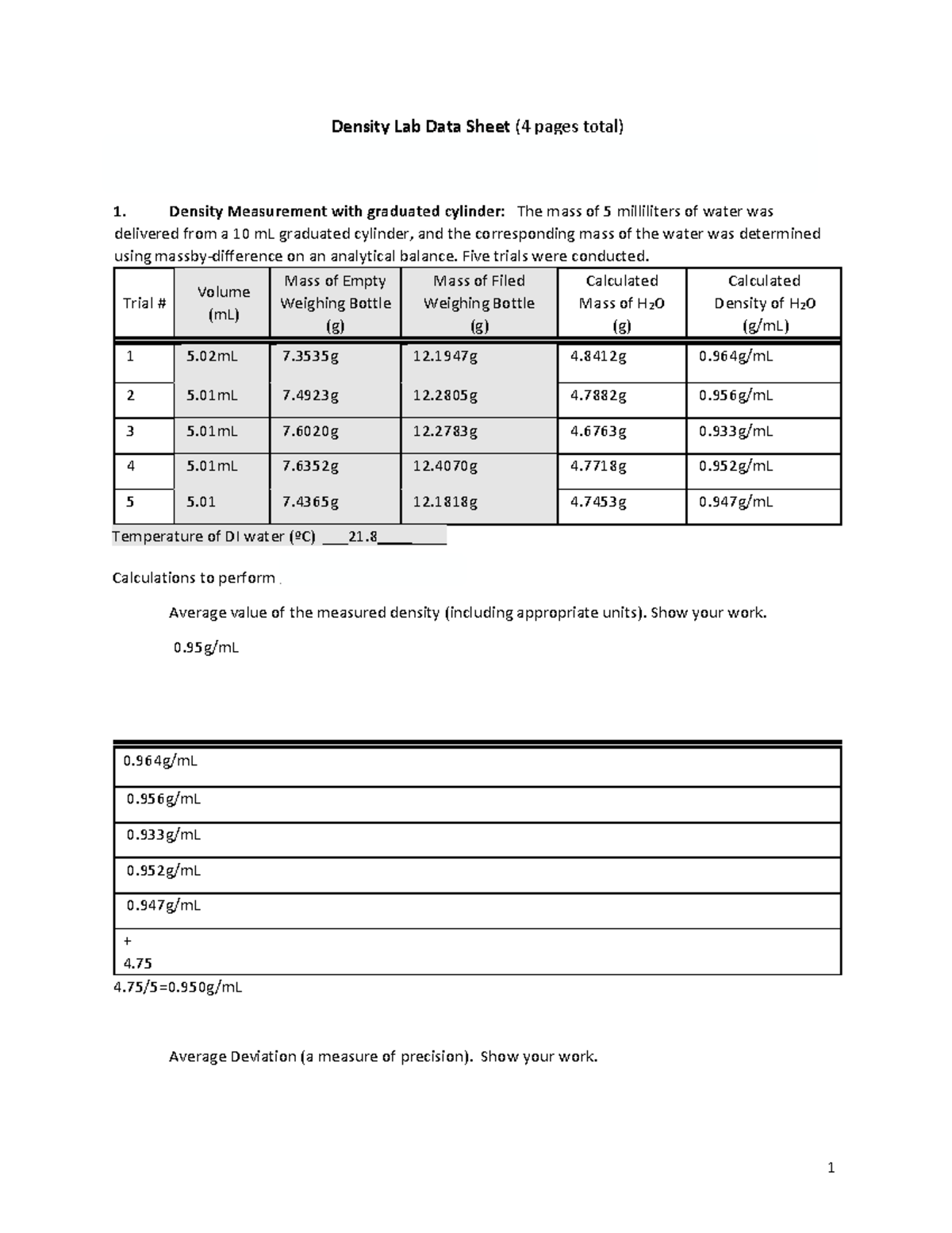 HA Density Lab Data Sheet - Density Lab Data Sheet (4 pages total ...