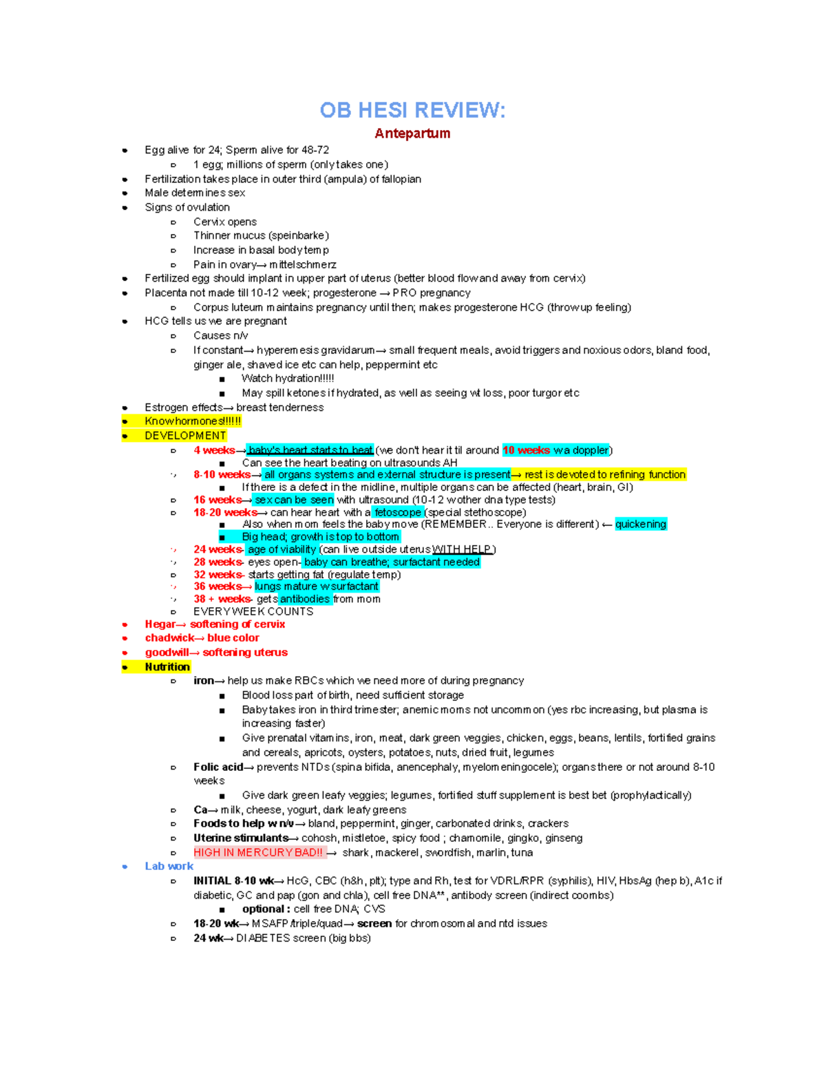 OB HESI Review - OB HESI REVIEW: Antepartum Egg alive for 24; Sperm ...