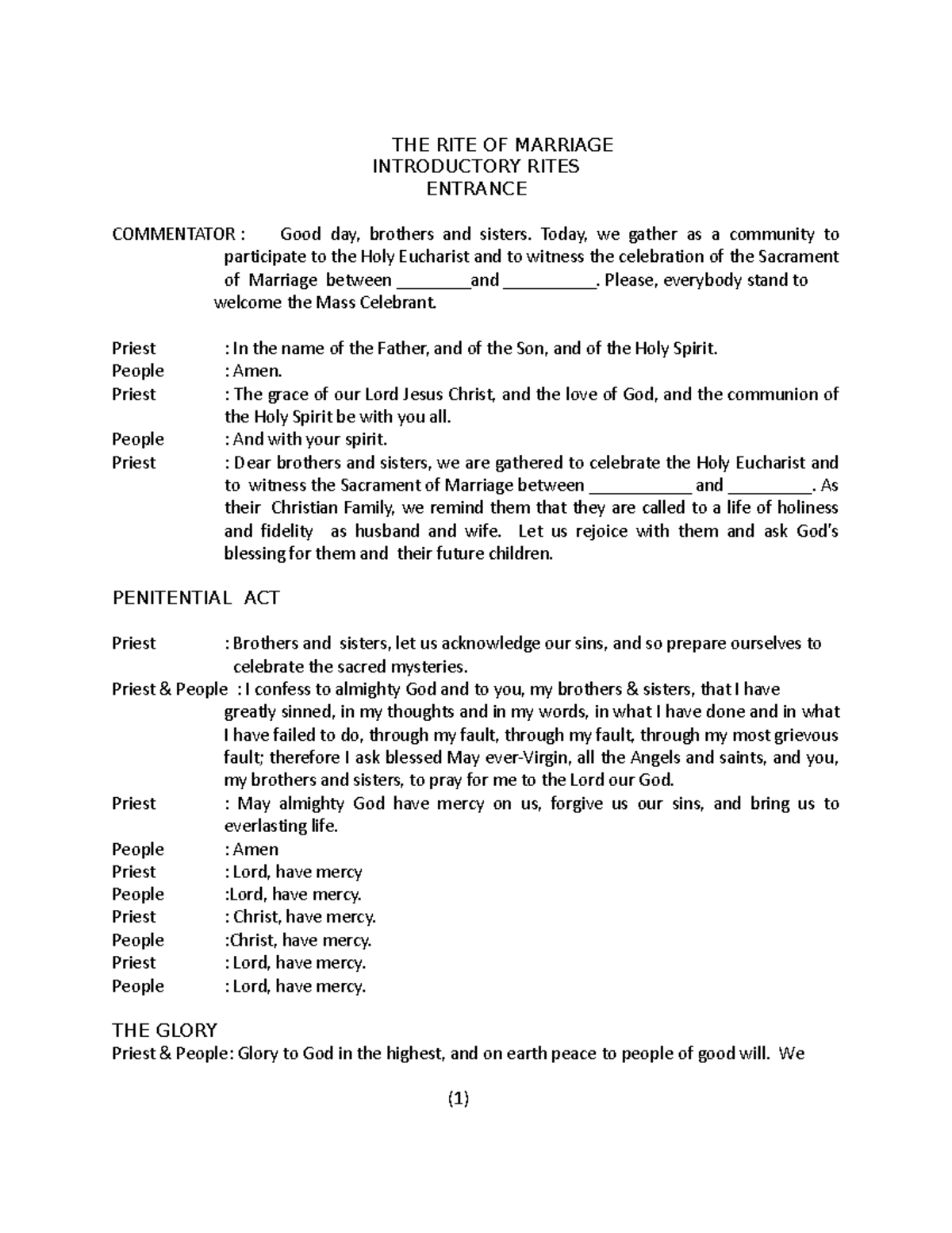 Marriage liturgy 2016 - THE RITE OF MARRIAGE INTRODUCTORY RITES ...