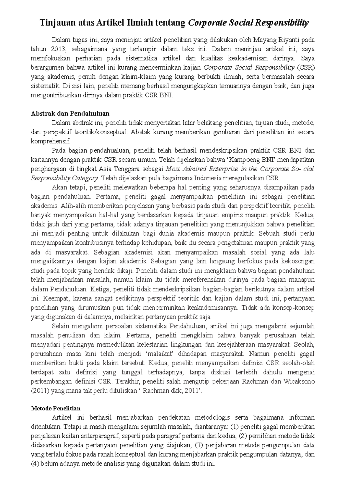 Tugas csr - Tinjauan atas Artikel Ilmiah tentang Corporate Social ...