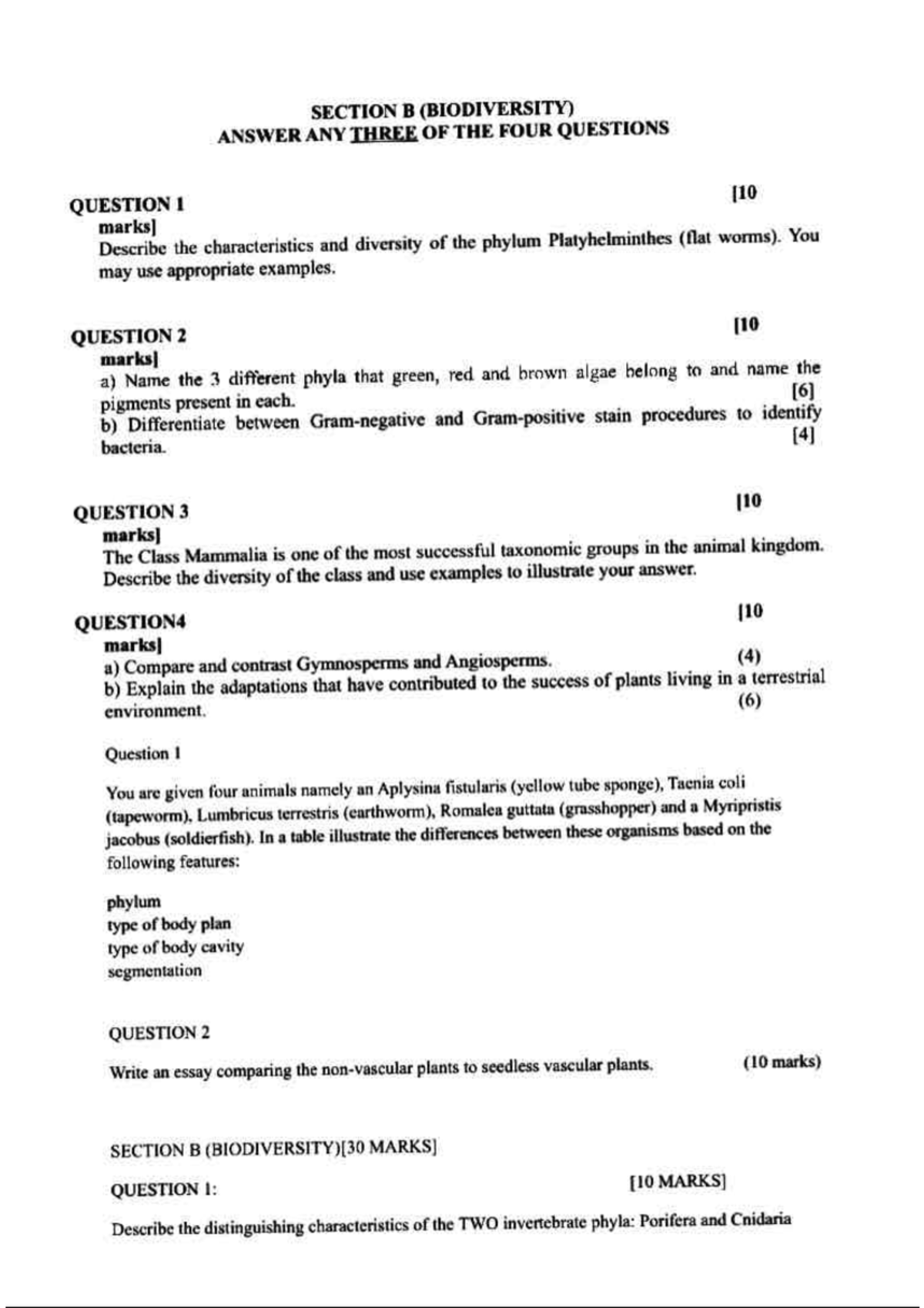 LFSC 142 - paper - SECTION B (BIODIVERSITY) ANSWER ANY THREE OF THE ...