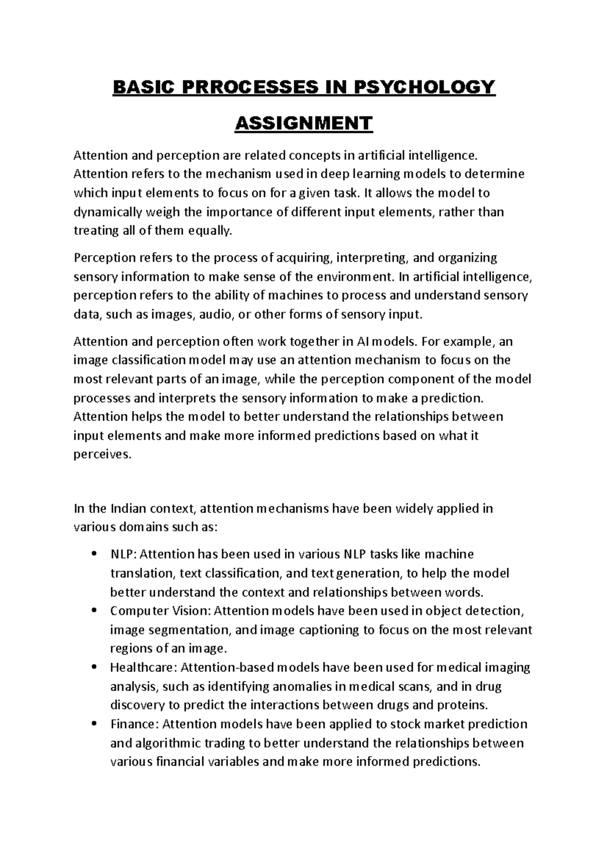 BPIP assignment - IMPORTANT - BASIC PRROCESSES IN PSYCHOLOGY ASSIGNMENT ...