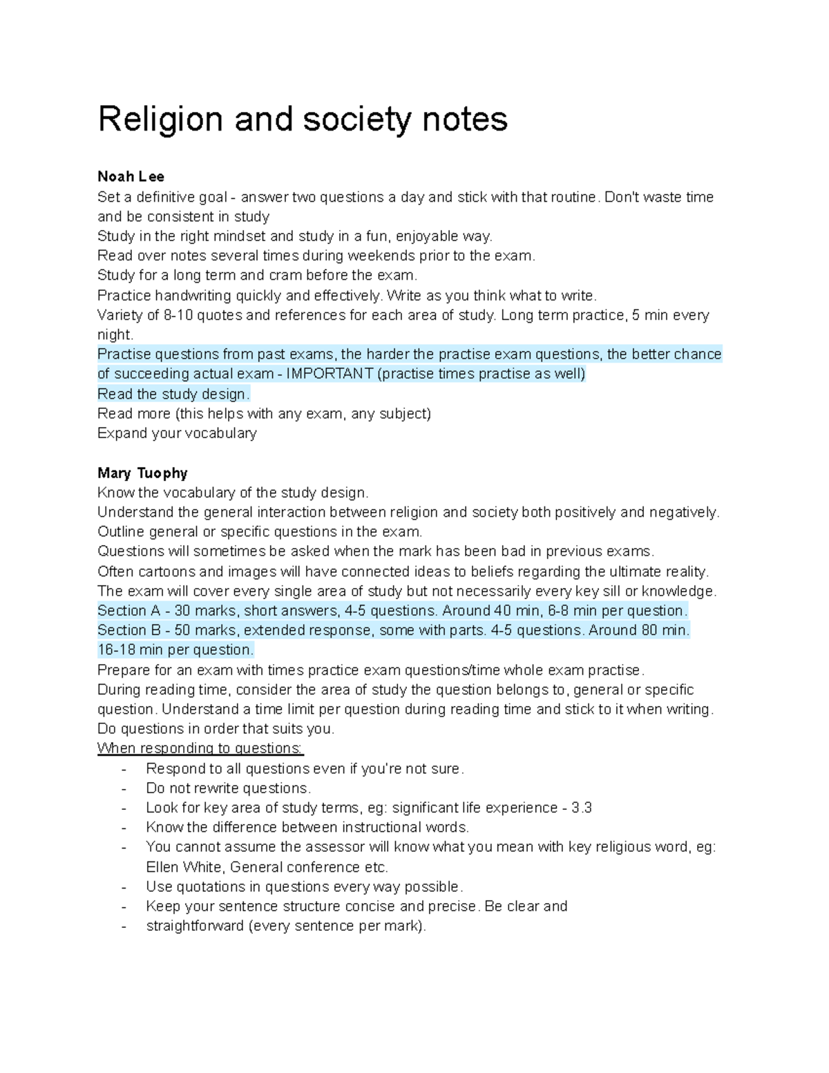 Religion and society notes - Don't waste time and be consistent in ...