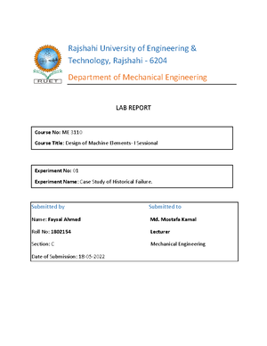 ME 3256 - Rana Sir - Sessional note - Design of Machine Elements Sessional - Studocu
