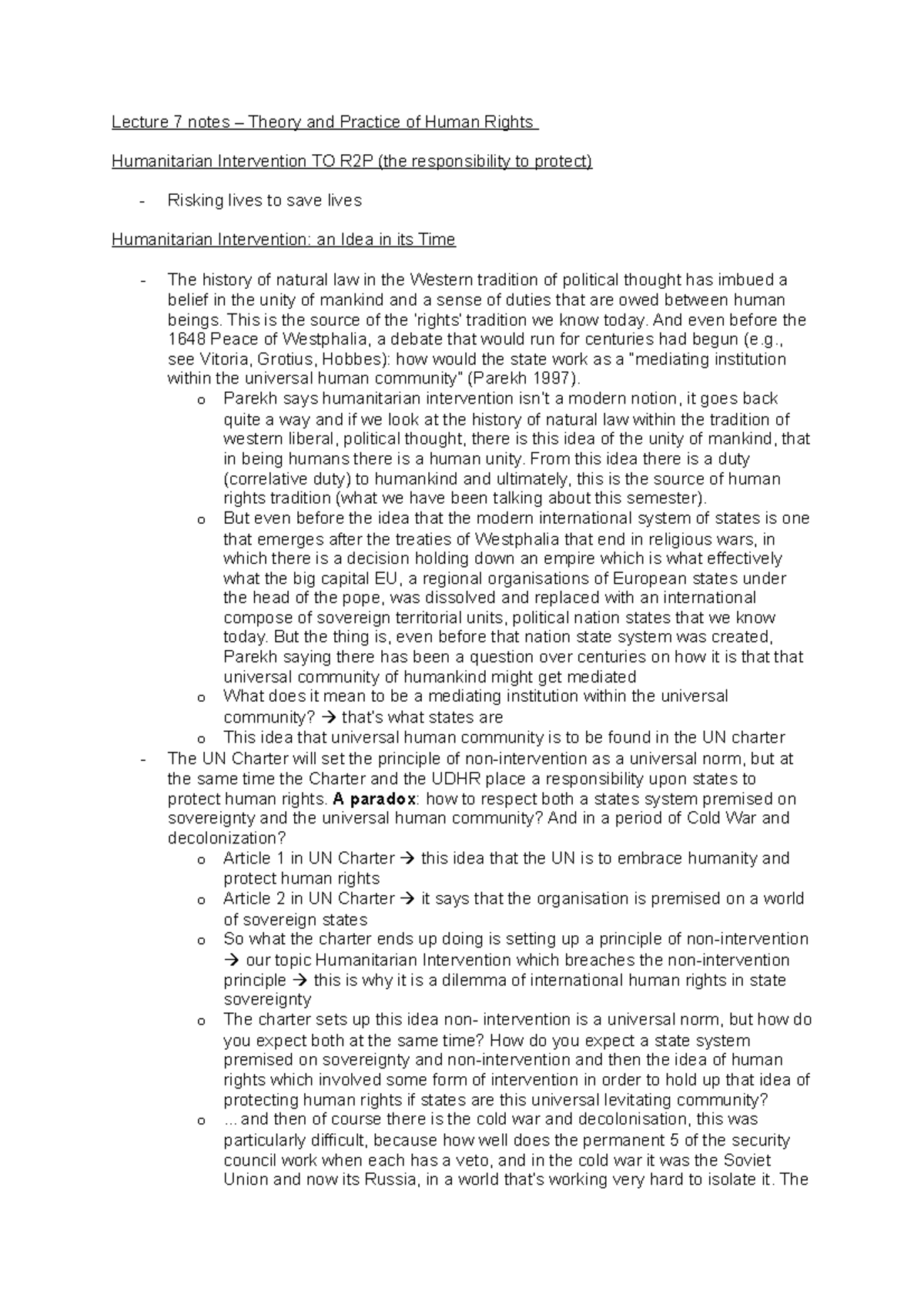 Humanitarian Intervention to the responsibility to protect - Lecture 7 ...
