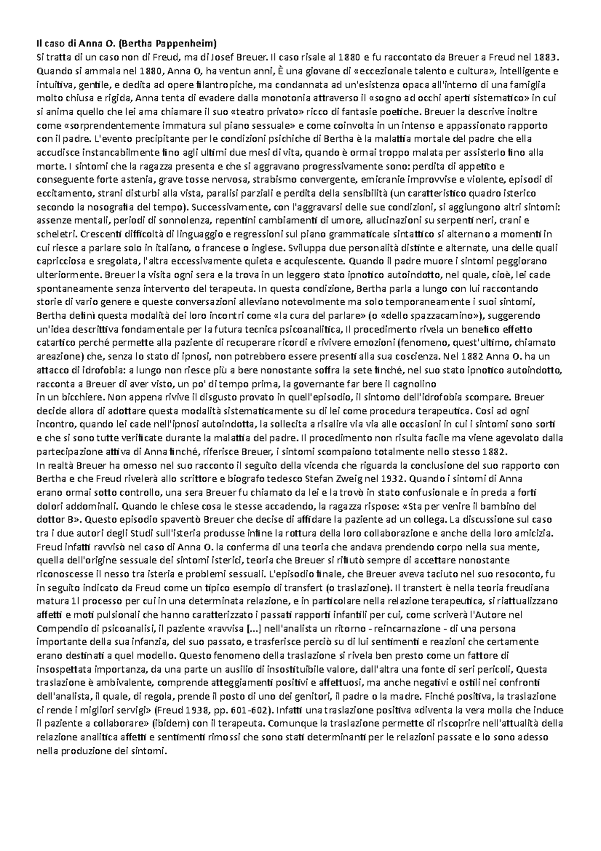 CASI CLINICI DI FREUD, PSICOLOGIA DINAMICA - Il caso di Anna O. (Bertha ...