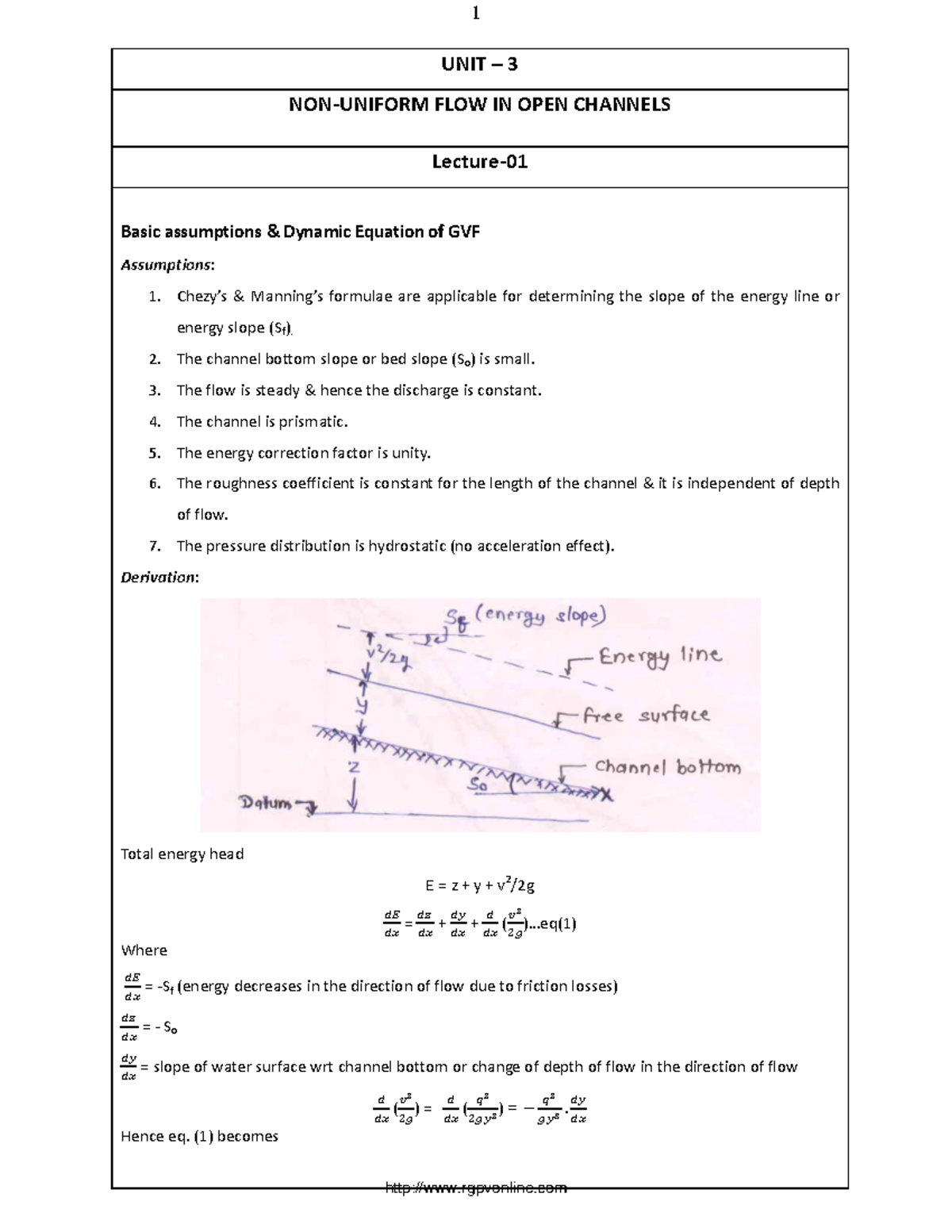 Notes ce 503 fluid mechanics 2 unit 3 - UNIT 3 3 NON-UNIFORM FLOW IN ...