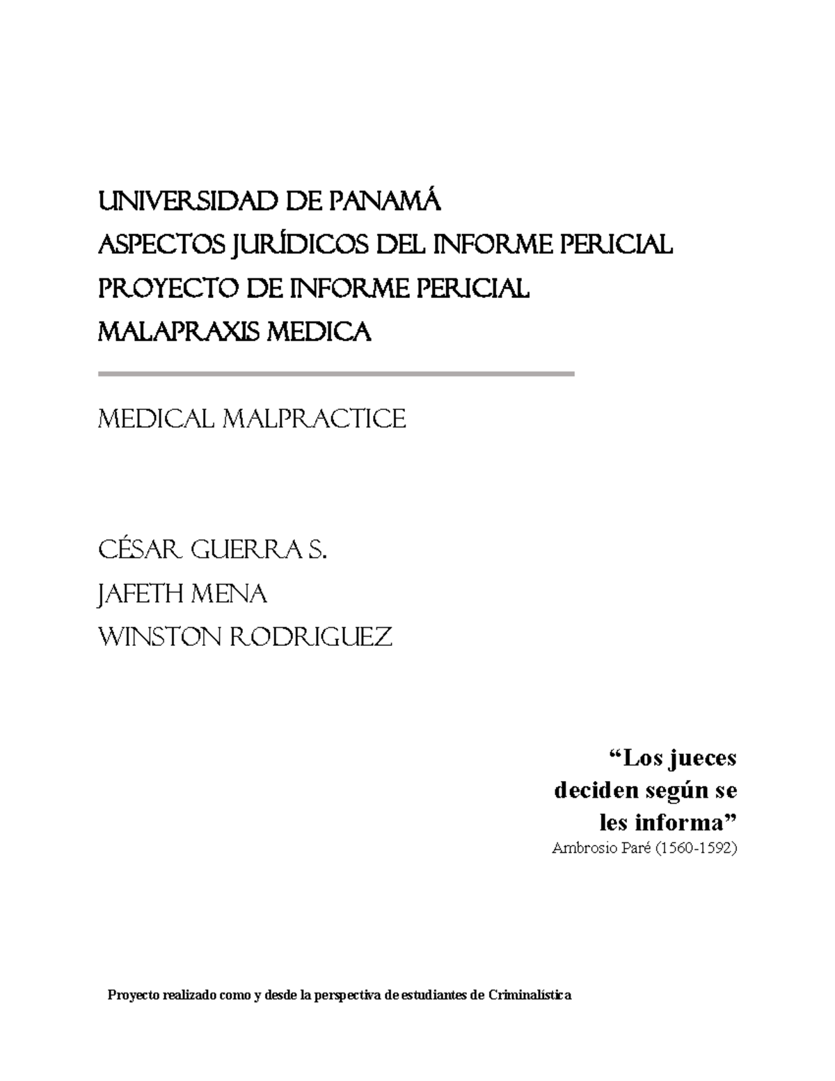 Informe Pericial Simulado Universidad De Panamá Aspectos Jurídicos