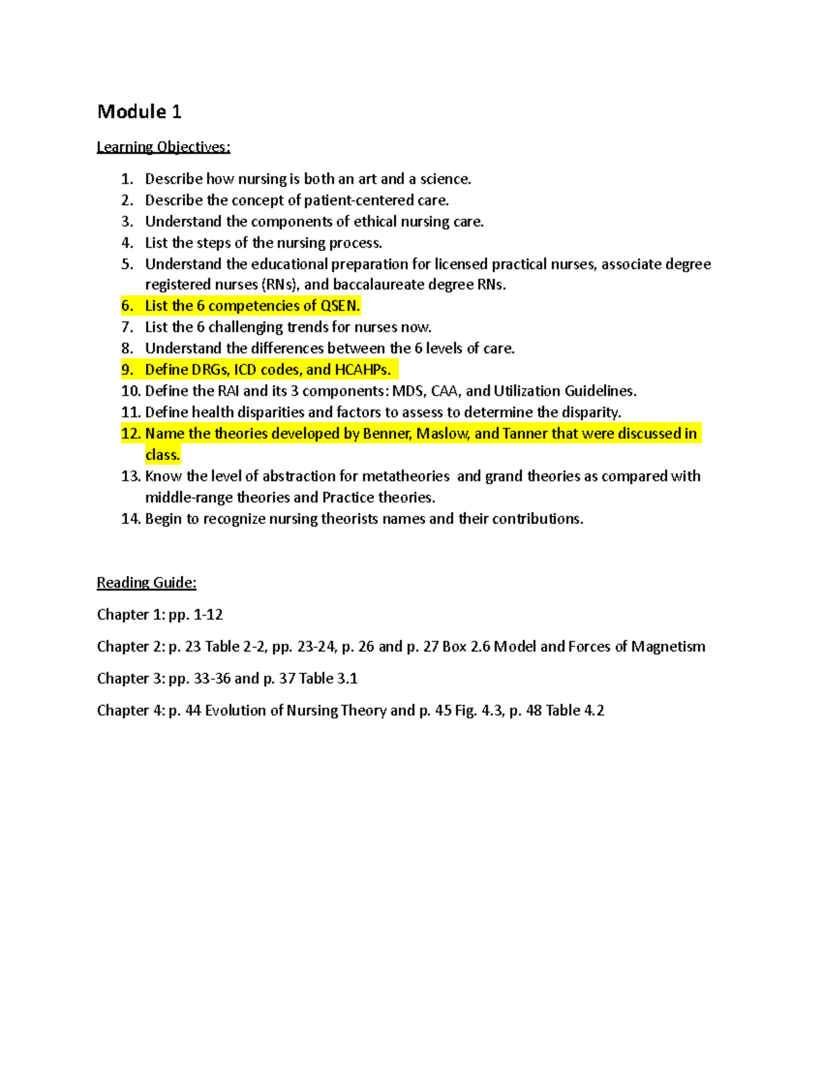 Module 1 LO and Reading Guide - Module 1 Learning Objectives: Describe ...
