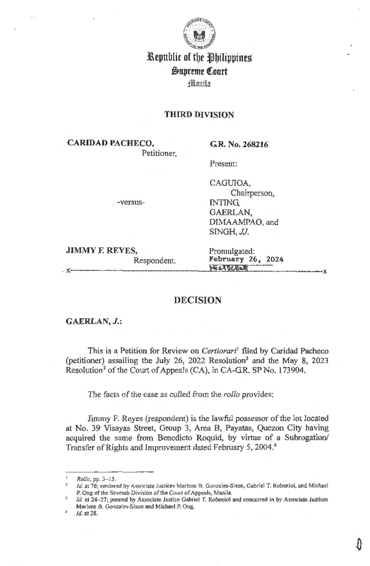 Pacheco V Reyes - 3Repnblic of tue lluihppine~ ~upreme (ourt ...
