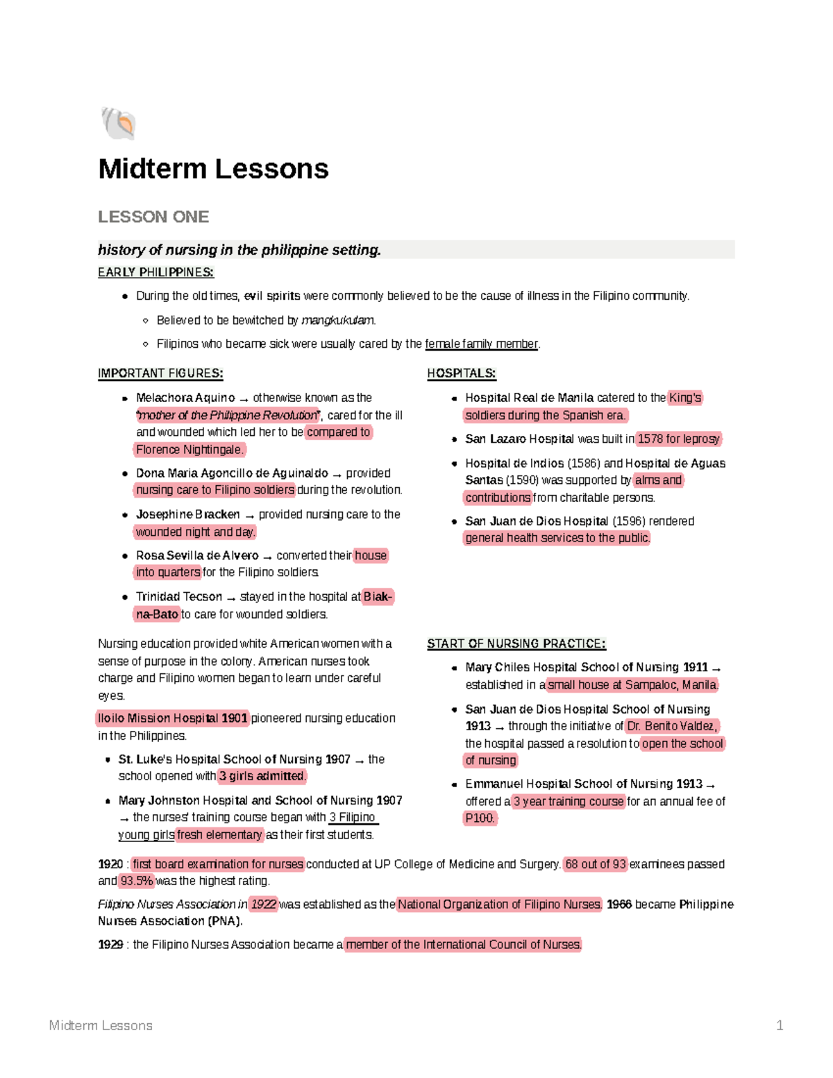 Midterm Lessons TFN ( Updated L2 - 9 - Midterm Lessons LESSON ONE history of nursing in the ...