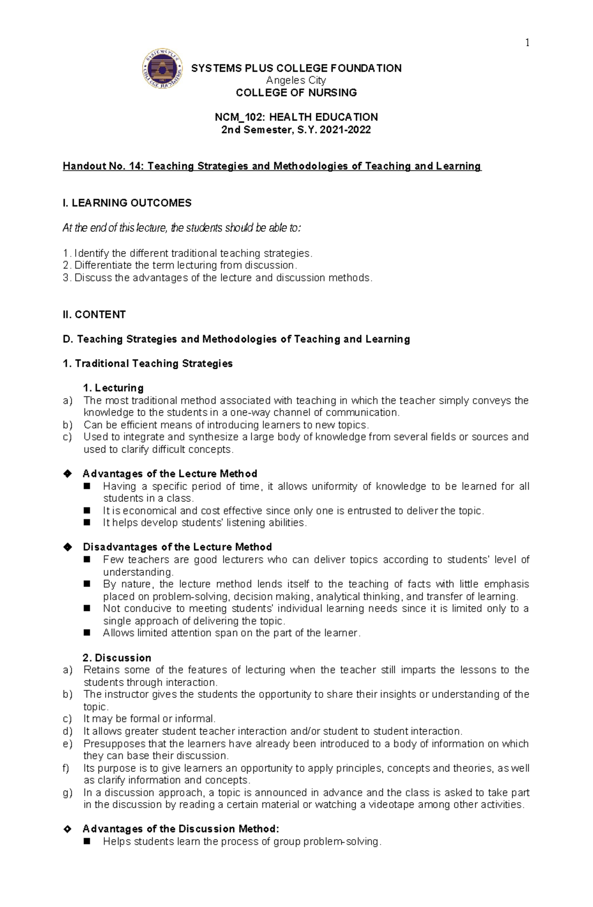 Revised Health Ed HO 14 - SYSTEMS PLUS COLLEGE FOUNDATION Angeles City ...