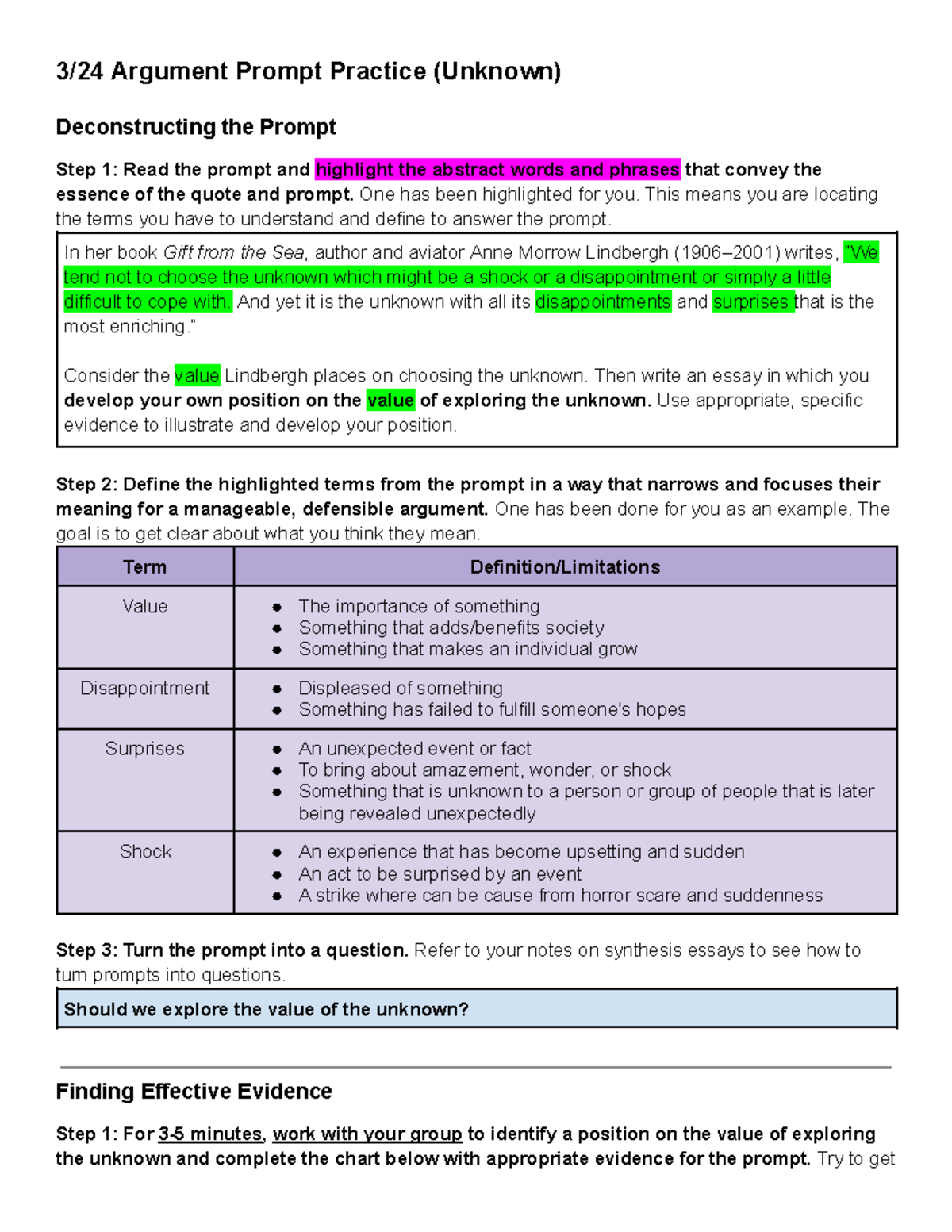 3 24 Finding Effective Evidence - 3/24 Argument Prompt Practice ...