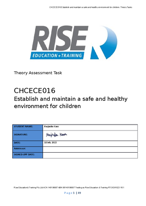 Chcprp 003 Theory paper v8.2 - Theory Assessment Task CHCPRP Reflect on and improve own ...