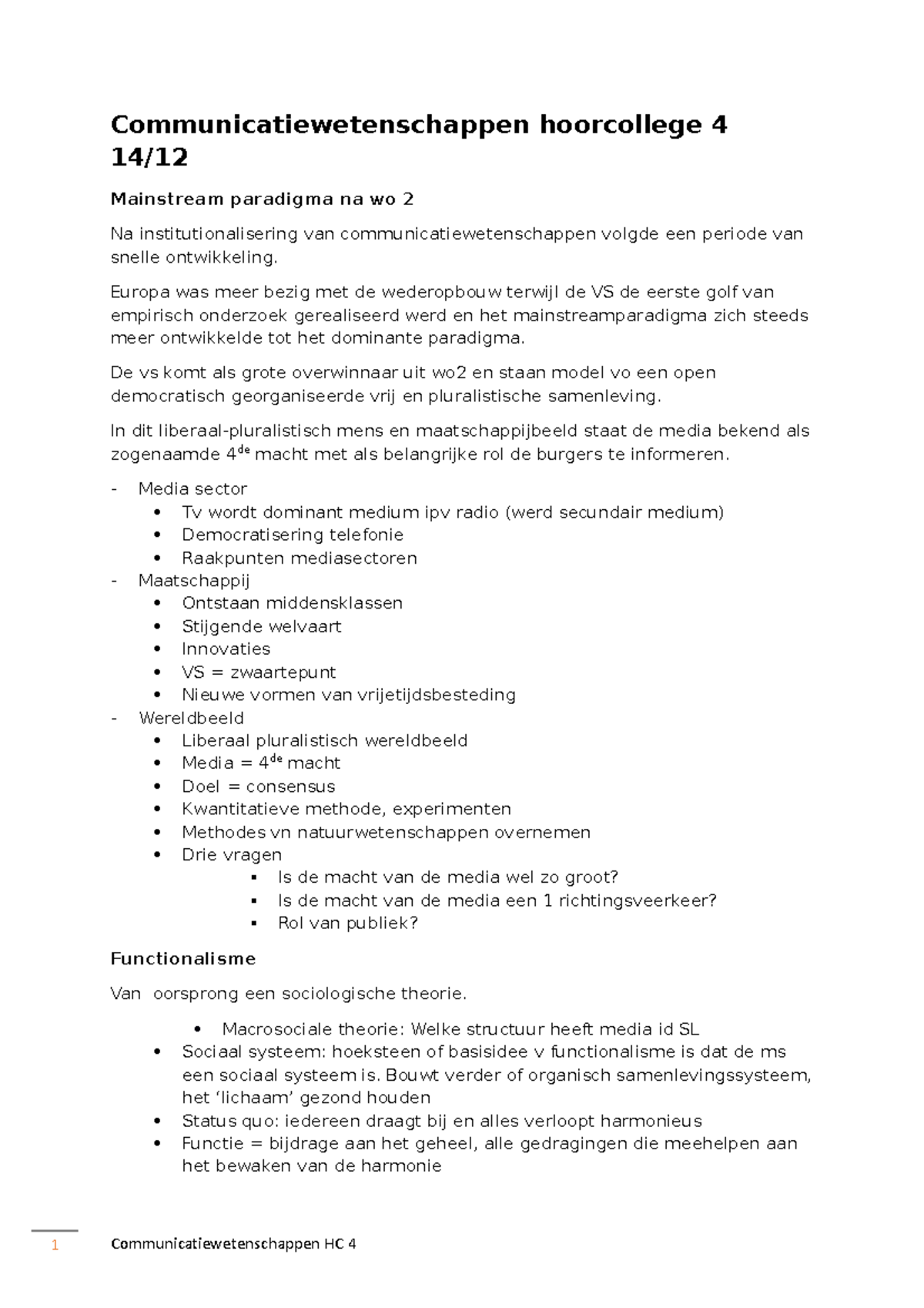 Comwet HC 4 14-12 - samenvatting hoofdstuk 2 - Communicatiewetenschappen in perspectief - - Studocu