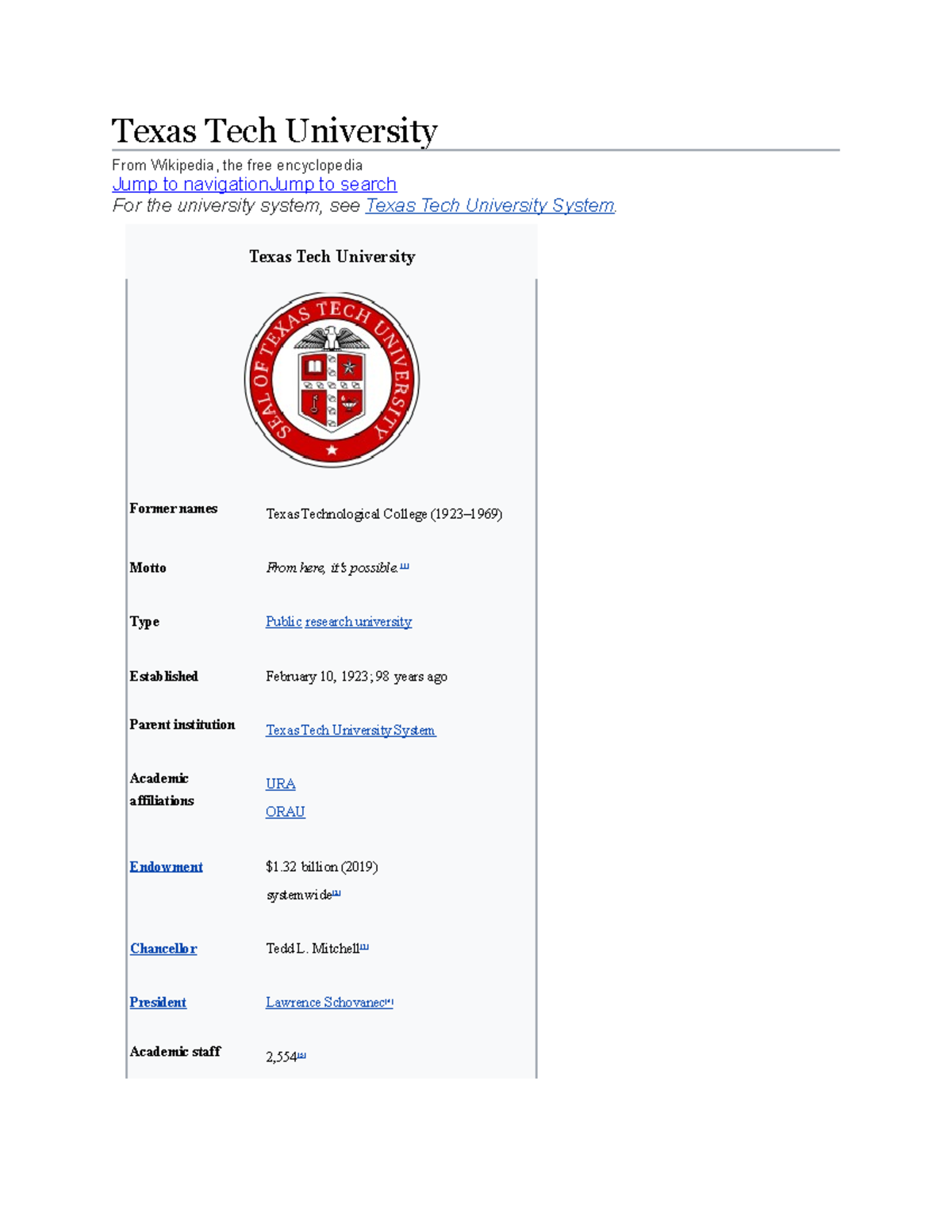 Texas Tech Univversity - Texas Tech University Former names Texas ...