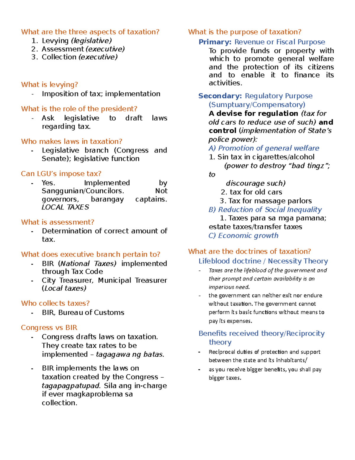 Chap 1 taxation reviewer - What are the three aspects of taxation? 1 ...