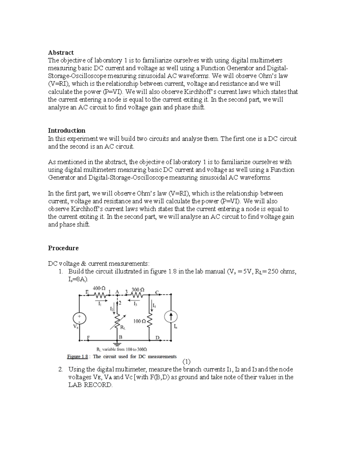 ELEC 275 Laboratory 1 Rapport basic circuit and systems - Abstract The ...