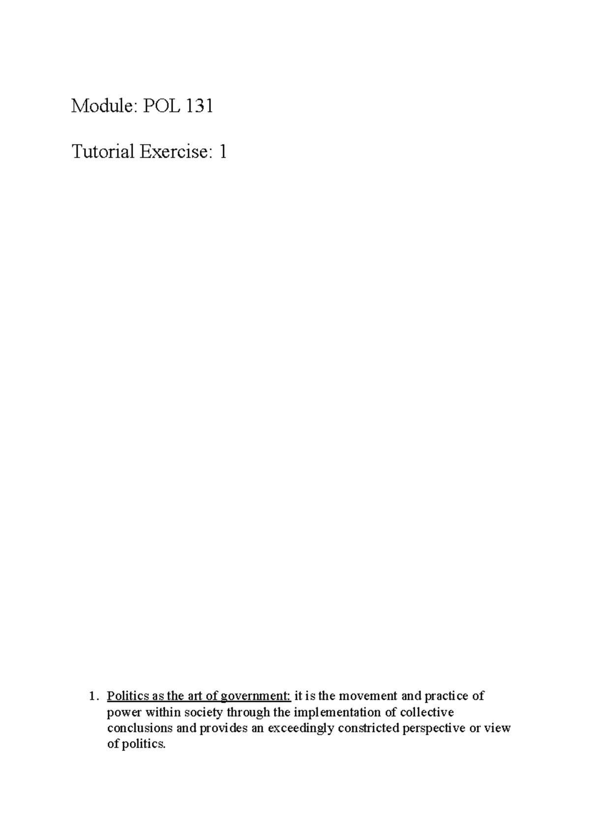 Document 4 - First year POL tut assignment - Module: POL 131 Tutorial ...
