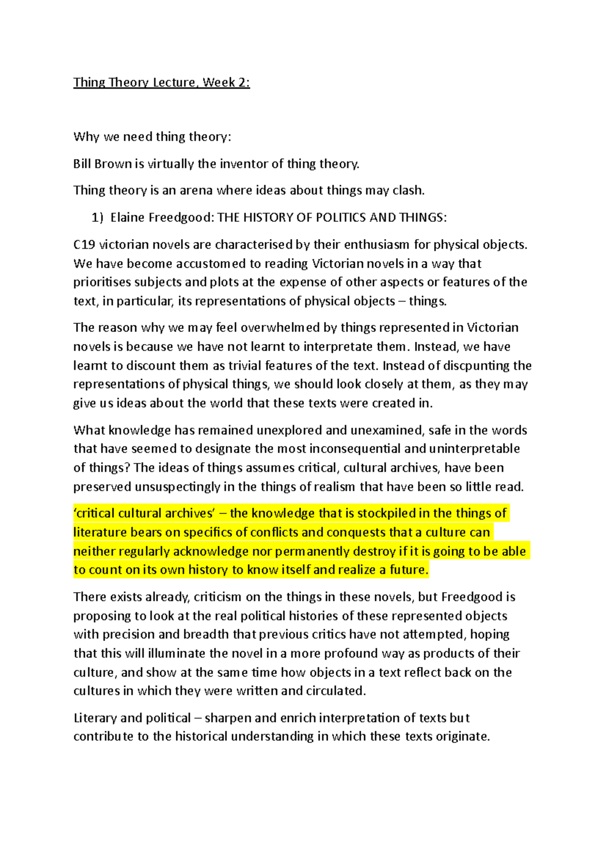 Thing Theory Lecture week 2 - Thing theory is an arena where ideas ...