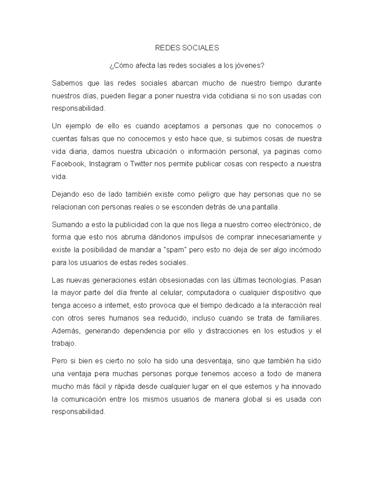 Ensayo DE Redes Sociales - REDES SOCIALES ¿Cómo afecta las redes ...