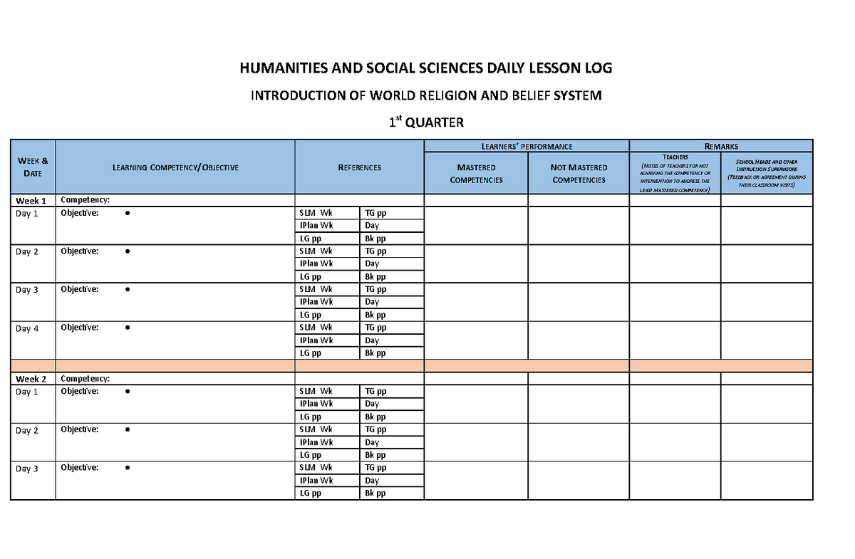 Humss DLL Template - HUMMS DLL - HUMANITIES AND SOCIAL SCIENCES DAILY ...