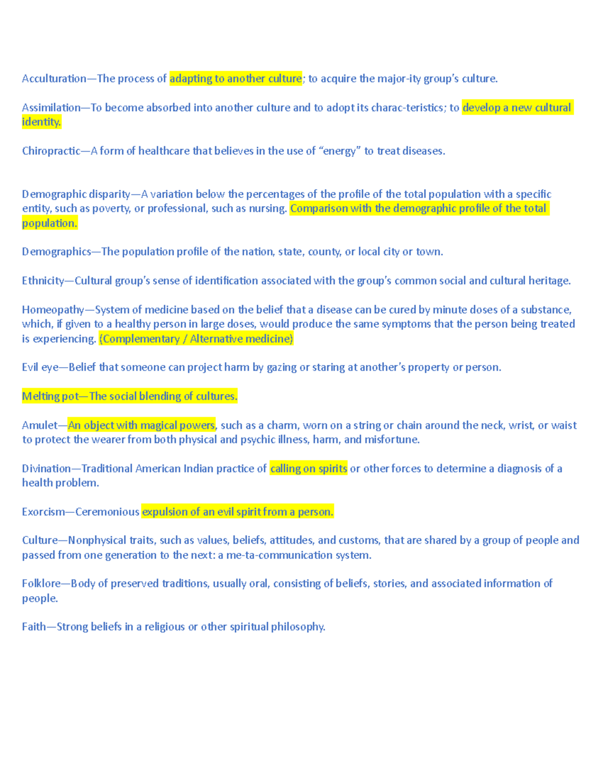 Human D- Vocabulary 1 - Acculturation—The process of adapting to ...