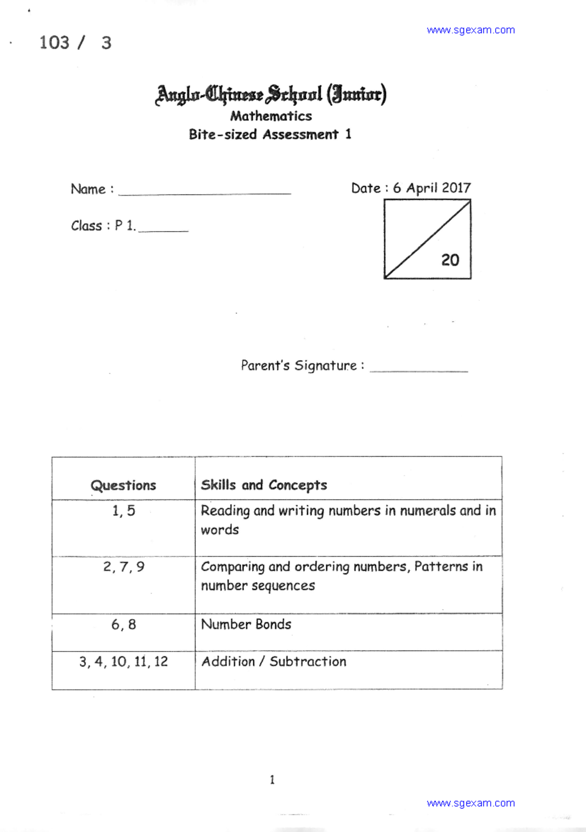2017-P1-Maths-Test-Anglo Chinese - Computational Techniques I - Studocu