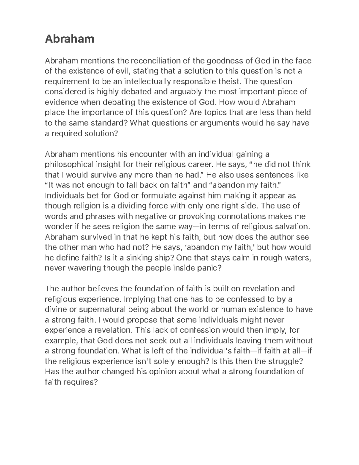 Abraham - Commentary consisting of 2-3 questions on required reading ...